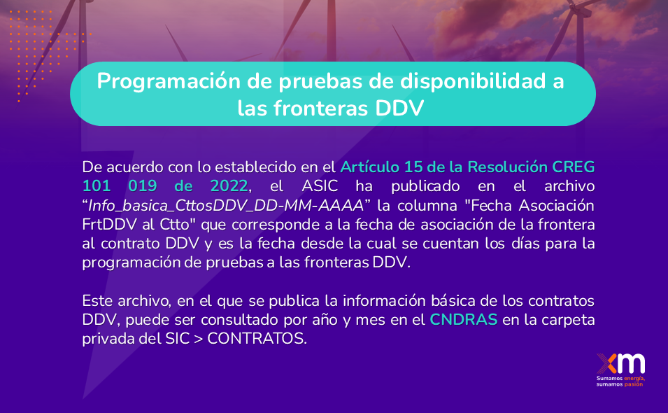 Programación de pruebas de disponibilidad a las fronteras DDV | Portal XM